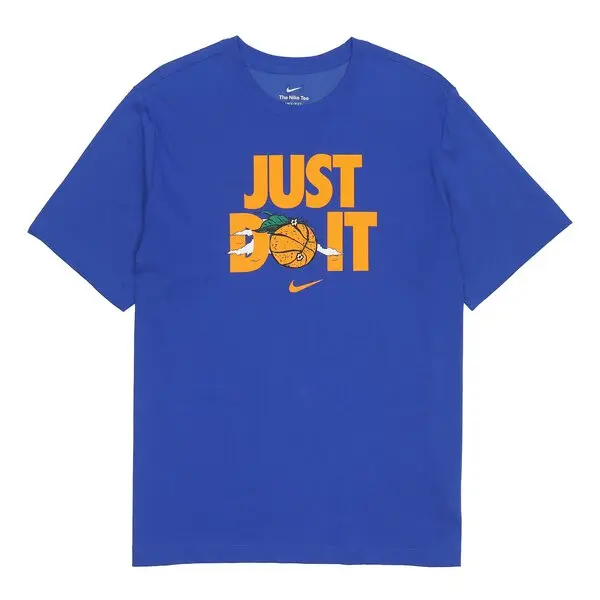Nike Just Do It Alphabet Printing Round Neck Short Sleeve Blue - Multi-color