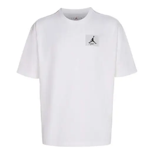 JORDAN Flight Essentials Solid Color Logo Label Loose Pullover Round Neck Half Sleeve White T-shirt - Default Colorway