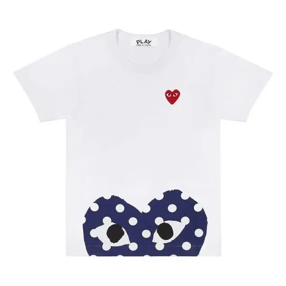 Play Comme Des Garcon Blue Polka Dots Pattern Short Sleeve