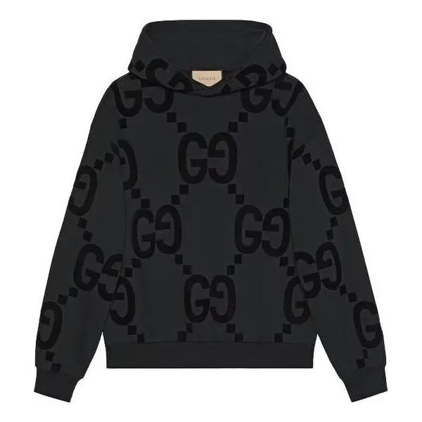 Gucci Gg Flocked Print Cotton Fleece Sweatshirt - Black