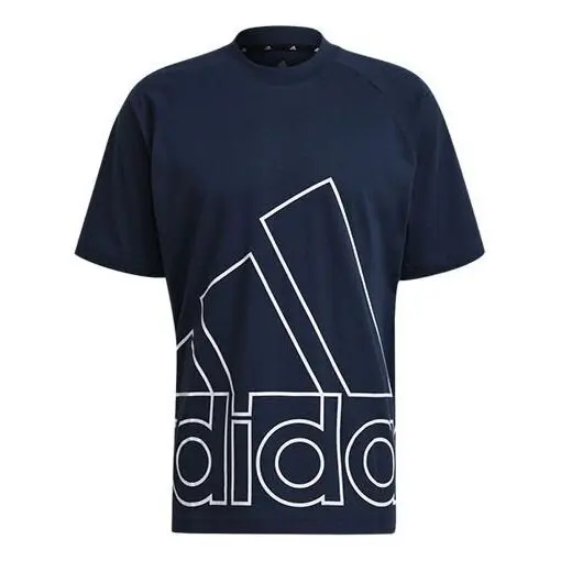 Adidas U Big Logo T Printing Sports Round Neck Short Sleeve - Navy Blue