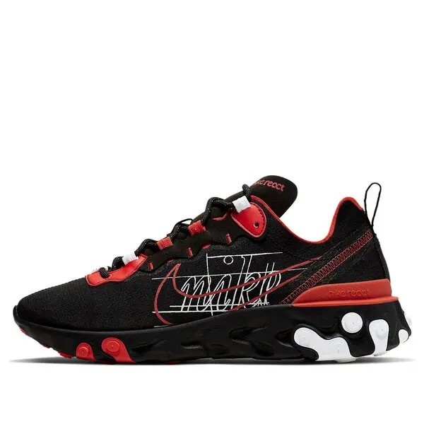 Nike React Element 55 'script Swoosh' Sneakers - Black