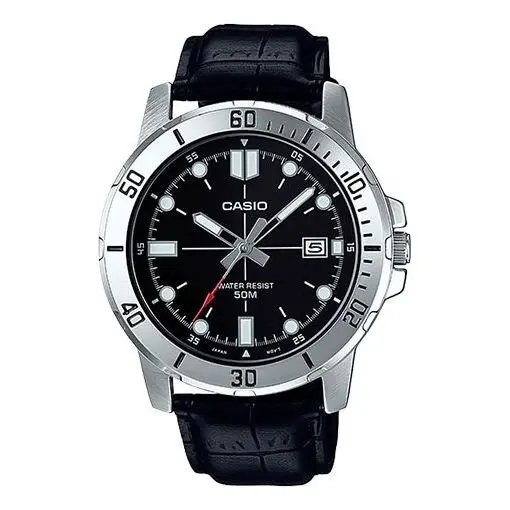 Casio Analog Watch With Leather Band - Black
