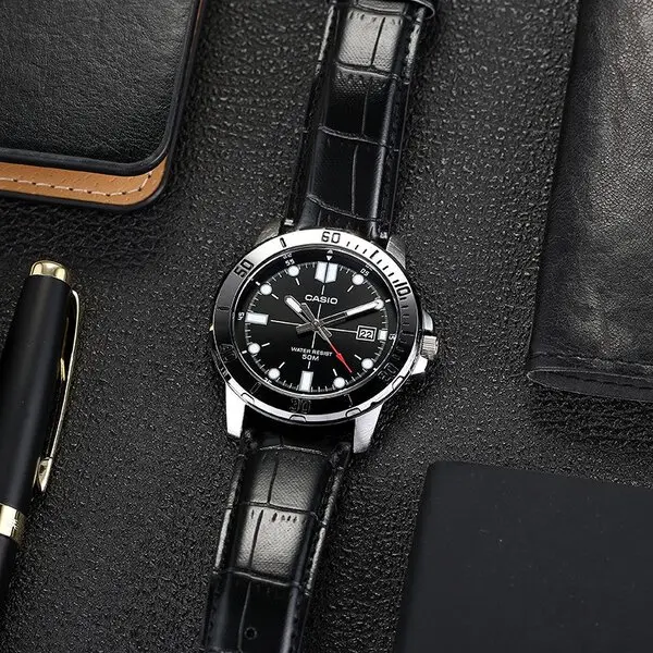Casio Analog Watch With Leather Band
