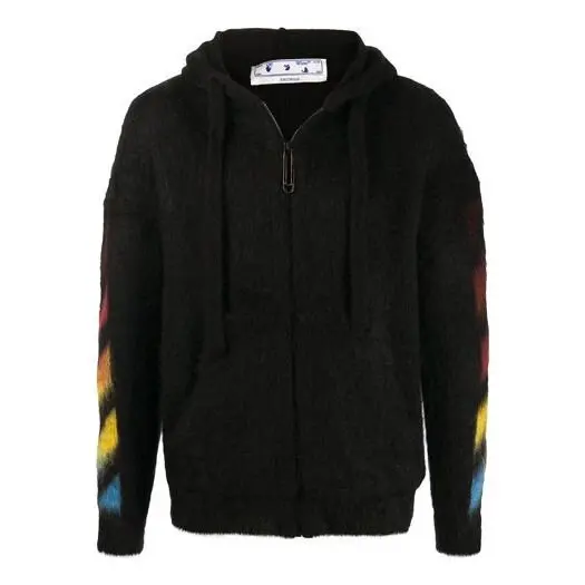Off-White Patterned Zip-up Hooded Jacket
