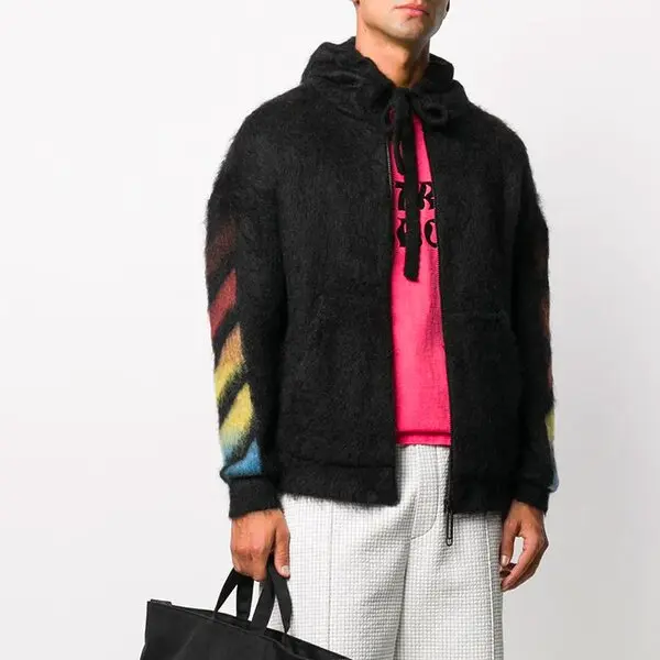 Off-White Patterned Zip-up Hooded Jacket