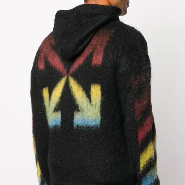 Off-White Patterned Zip-up Hooded Jacket