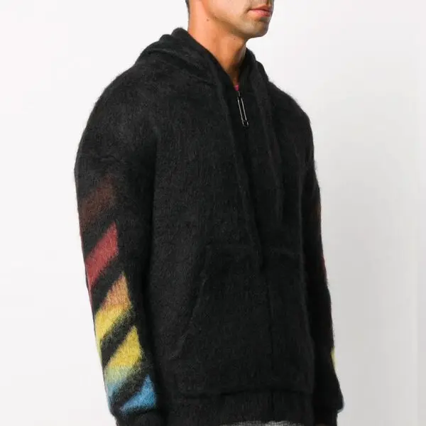 Off-White Patterned Zip-up Hooded Jacket