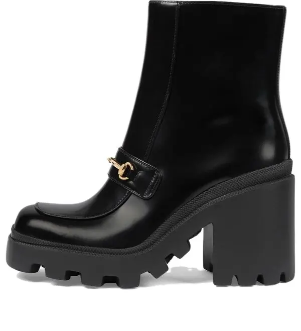 Gucci Leather Ankle Boots With Horsebit Detail - Black