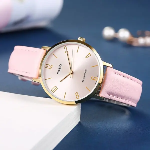 Casio Quartz Analog Watch With Leather Strap - Pink