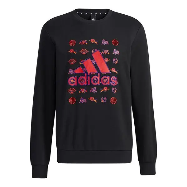Adidas Crewneck Pullover With Graphic Print - Black