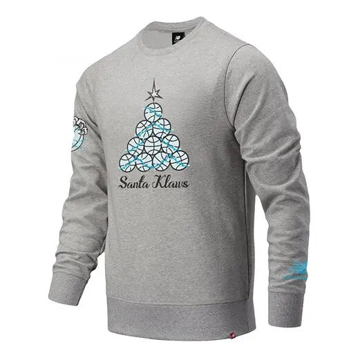 NEW BALANCE Round Neck Solid Color Funny Pattern Long Sleeves Gray - Grey