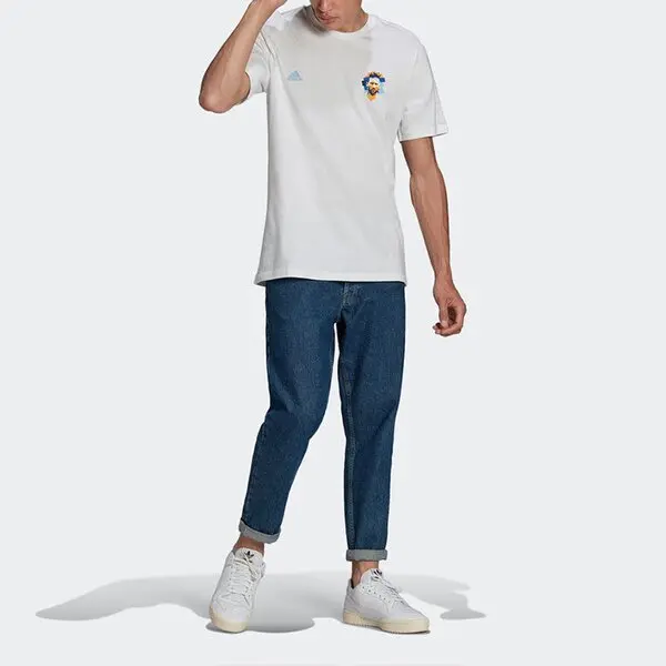Adidas Printing Round Neck Pullover Sports Short Sleeve White