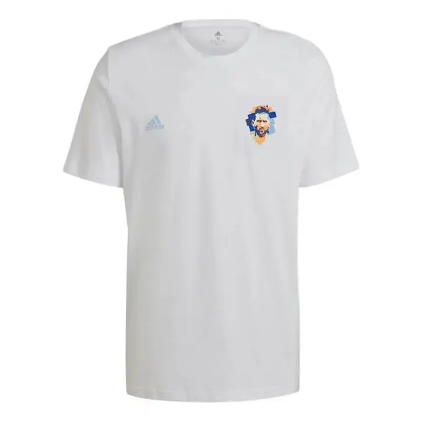 Adidas Printing Round Neck Pullover Sports Short Sleeve White - Multi-color