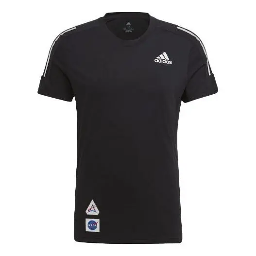 Adidas Nasa Reflective Stripe Running Sports Round Neck Short Sleeve - Black