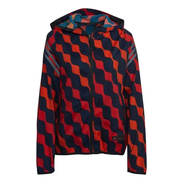 Adidas Marimekko Run Icons 3-stripes Hooded Running Windbreaker - Red/black