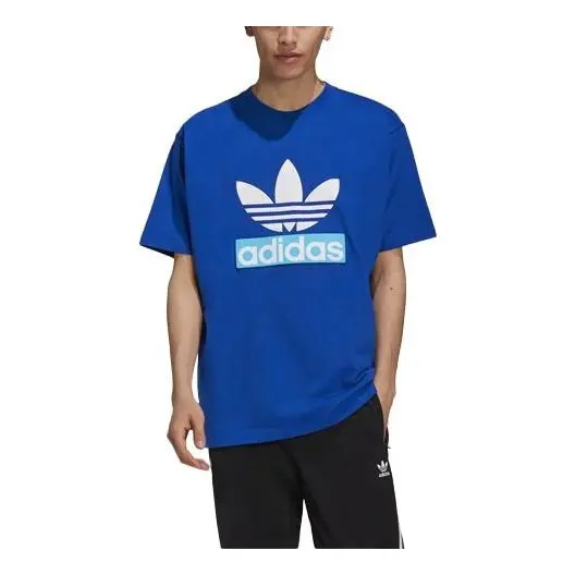 Adidas Originals Big Trfl Tee Logo Printing Loose Round Neck Short Sleeve - Blue