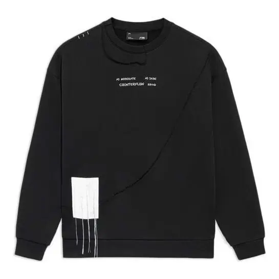 LI-NING Cf Sports Living Series Alphabet Embroidered Loose Round Neck Pullover - Black