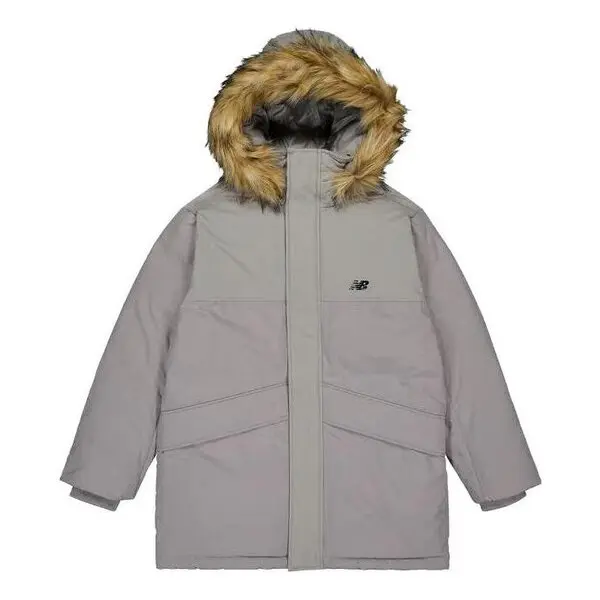 NEW BALANCE Hooded Parka With Faux Fur Trim - Grey