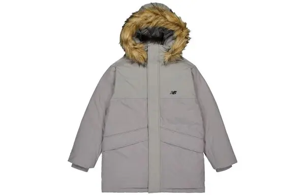 NEW BALANCE Hooded Parka With Faux Fur Trim - Grey