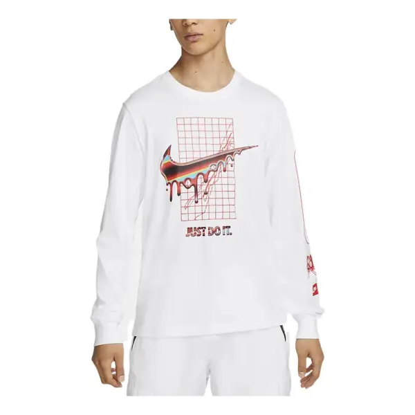 Nike Alphabet Logo Printing Round Neck Long Sleeves White T-shirt - Default Colorway
