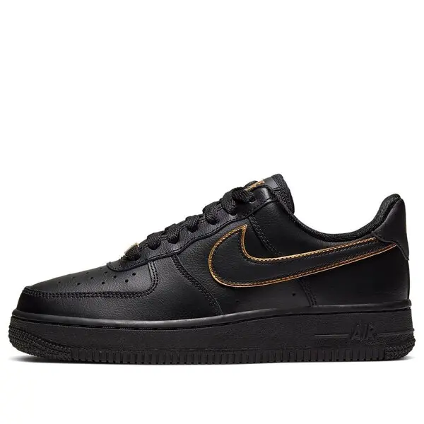 Nike Force 1 Low '07 Essential Sneakers With Gold Swoosh Detailing - Black
