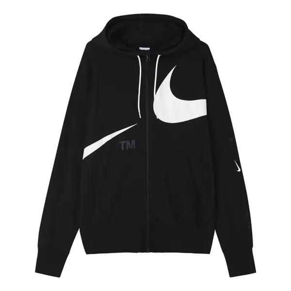 Nike Hooded Jacket With Large Logo Print - Black