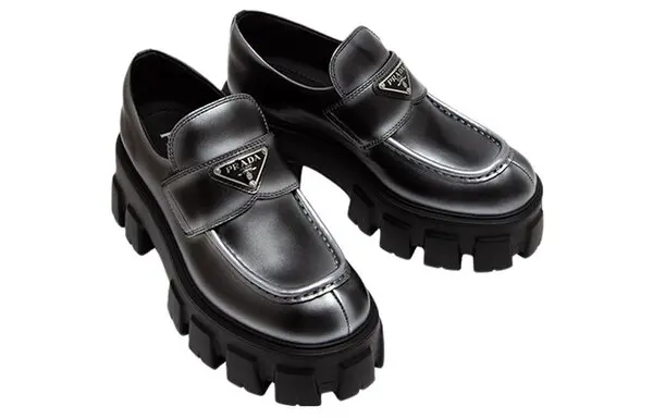Prada Monolith Brushed Leather Loafers - Black