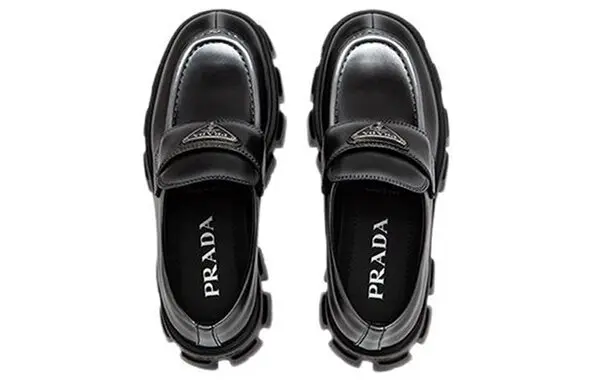 Prada Monolith Brushed Leather Loafers - Black