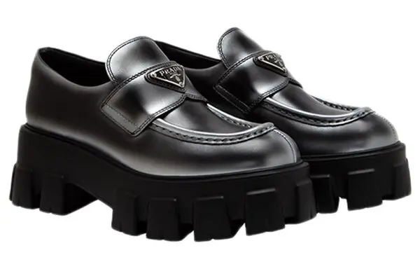 Prada Monolith Brushed Leather Loafers - Black