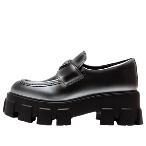 Prada Monolith Brushed Leather Loafers - Black