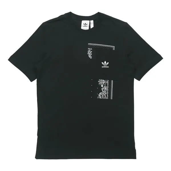 Adidas Originals Casual Printing Pocket Round Neck Short Sleeve - Black