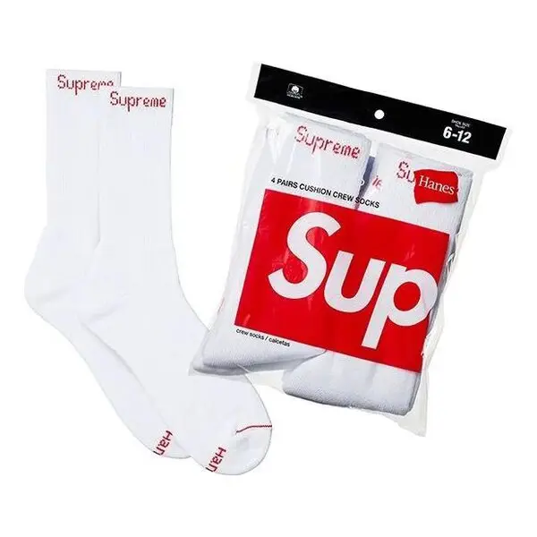Supreme Hanes Crew Socks 4 Pack - White