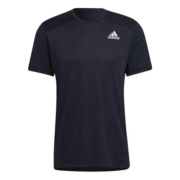 Adidas Solid Color Logo Round Neck Short Sleeve Ink Blue T-shirt - Multi-color