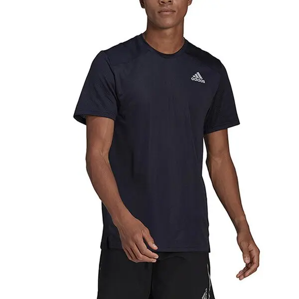 Adidas Solid Color Logo Round Neck Short Sleeve Ink Blue T-shirt - Multi-color