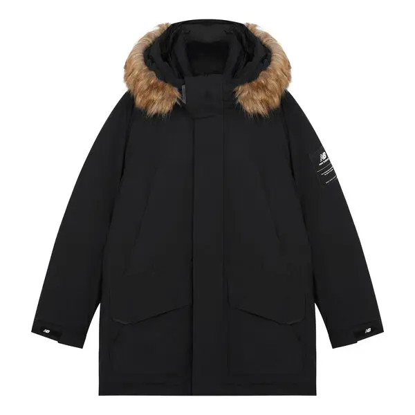NEW BALANCE Hooded Down Parka With Fur Trim - Black