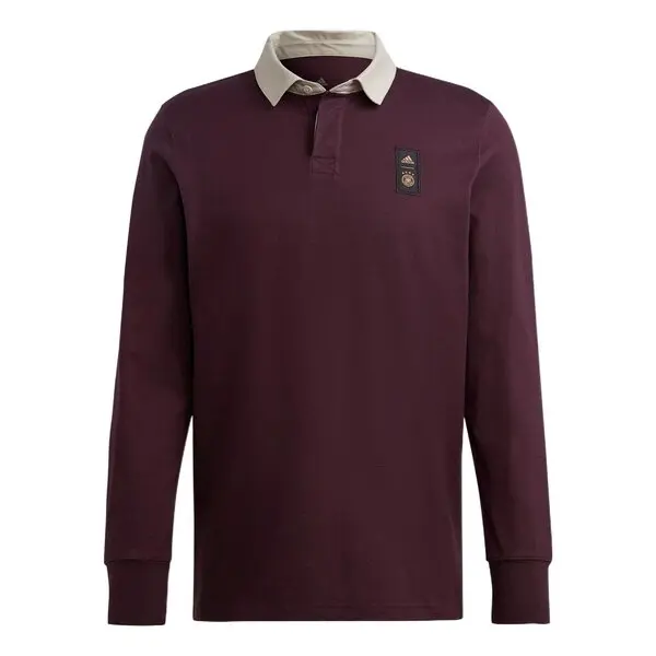 Adidas Solid Color Brand Logo Casual Long Sleeves Dark Sauce Purple Polo Shirt - Default Color