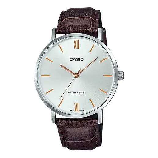 Casio Analog Dress Watch With Leather Strap - Silver