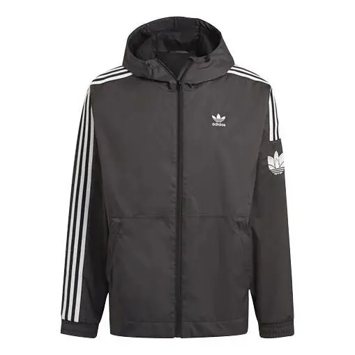 Adidas 3d Windbrkr Sports Training Embroidered Logo Woven Hooded Jacket - Black
