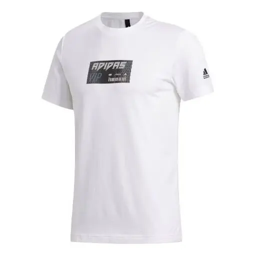 Adidas M Gfx T Lng Logo Printing Sports Round Neck Short Sleeve White - Multi-color