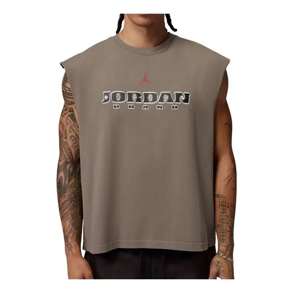 JORDAN Brooklyn Sleeveless Muscle T-shirt 'olive Grey Gym Red - Olive Grey/gym Red