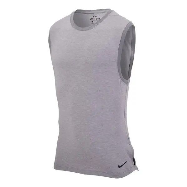 Nike Dri-fit Solid Color Logo Round Neck Slim Fit Gray Vest - Default Colorway
