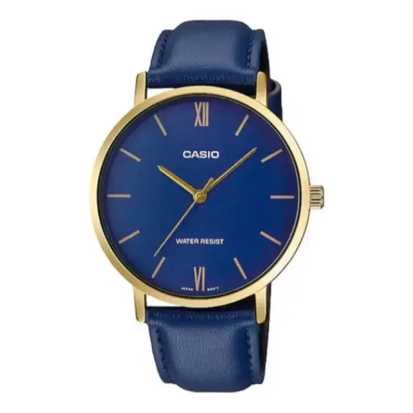 Casio Analog Quartz Watch With Leather Strap - Blue