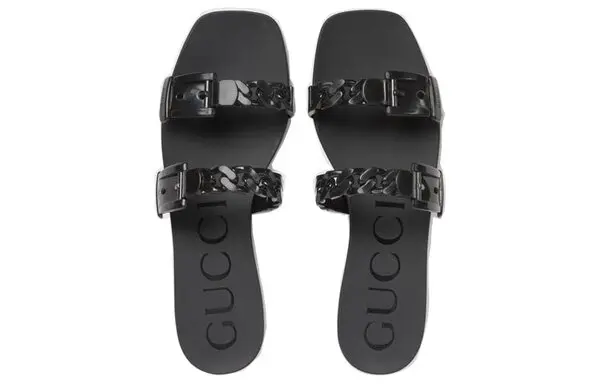 Gucci Rubber Slide Sandal With Buckle Detailing