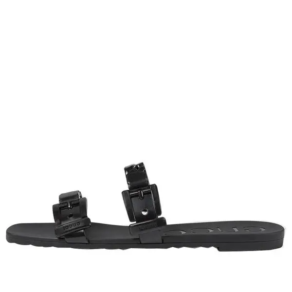 Gucci Rubber Slide Sandal With Buckle Detailing - Black