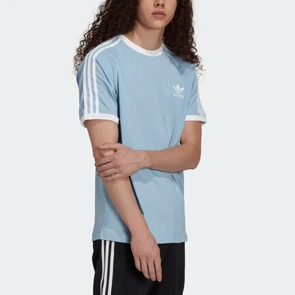 Adidas Originals Three-stripe Sport Round Neck Short Sleeve T-shirt - Light Blue