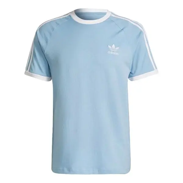 Adidas Originals Three-stripe Ssport Round Neckshort Sleeve - Light Blue