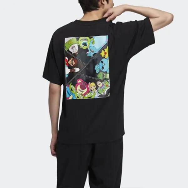 Adidas Originals Sports Leisure Back Print Round Collar Short Sleeve - Black