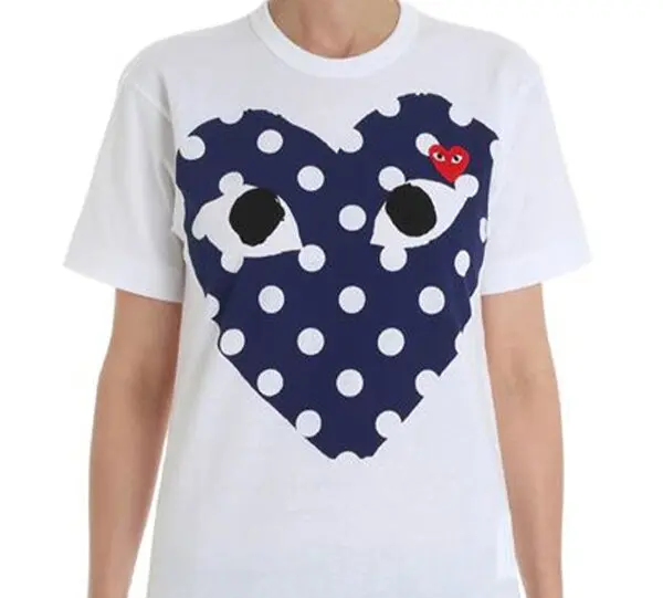 Play Comme Des Garcon Polka Dots Full Heart Short Sleeve Navy