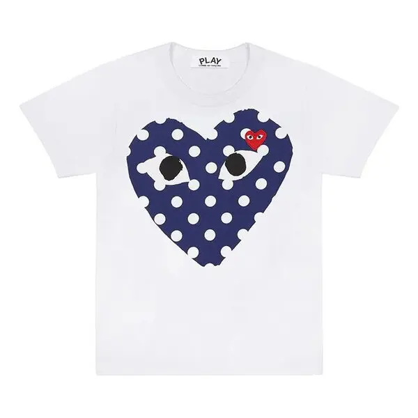 Play Comme Des Garcon Polka Dots Full Heart Short Sleeve Navy - White